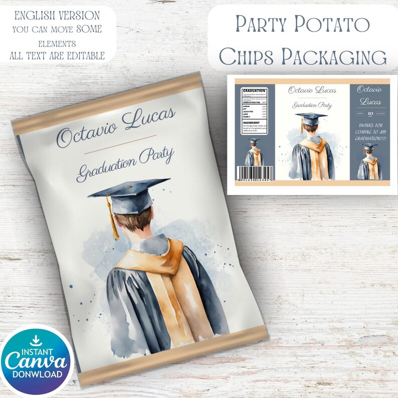 WATERCOLOR BOY GRADUATION Potato Bag Template, Editable Potato Bag ...