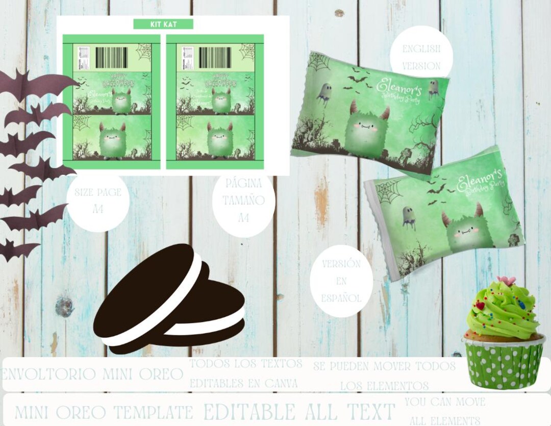 Mini Oreo Wrapper GREEN PASTEL MONSTER Halloween Party, Personalized ...