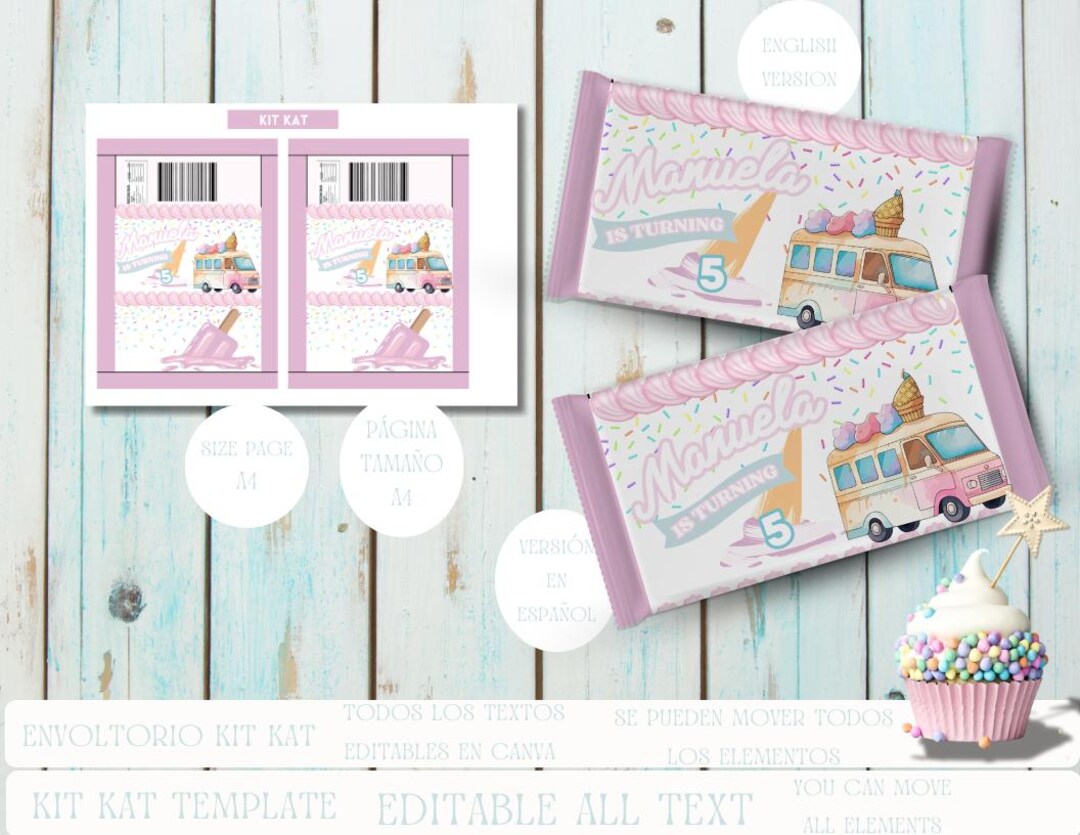 Kit Kat ICE CREAM TRUCK Birthday Party Wrapper, Personalized Kit Kat Label, Kit Kat Chocolate ...