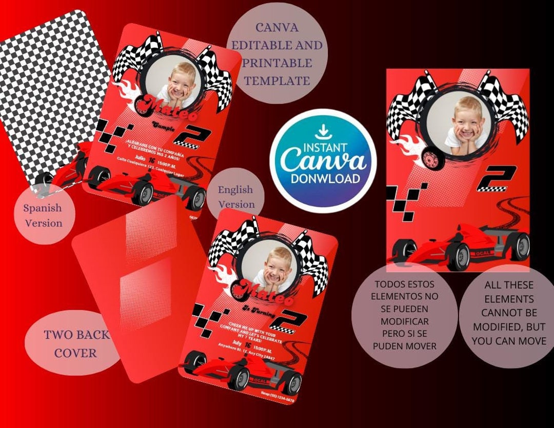 RED FORMULA 1 CAR Birthday Invitation Party, F1 Race Car Birthday ...