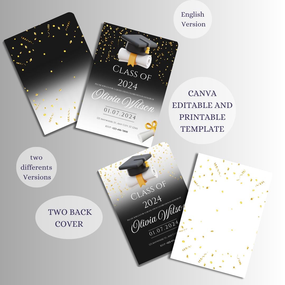 BLACK WHITE GRADUATION Invitation Template, Graduation Party, College ...
