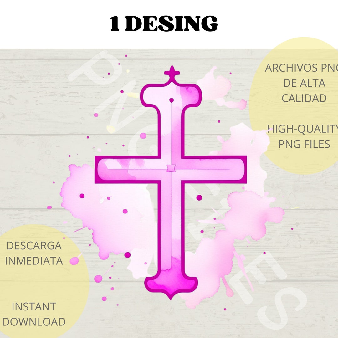 Pink Christian Cross Png for Girls, Watercolor, Png Commercial Use ...