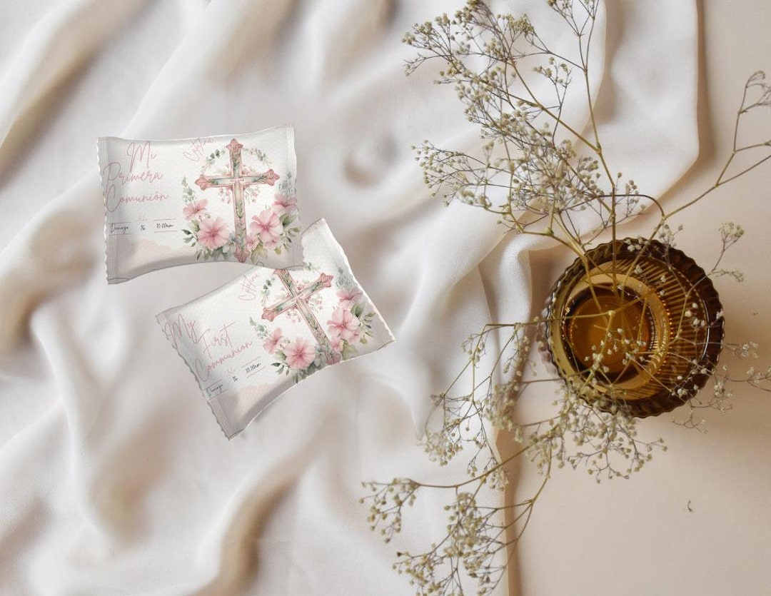 Mini Oreo Wrapper COMMUNION FLORAL CROSS First Communion, Personalized ...