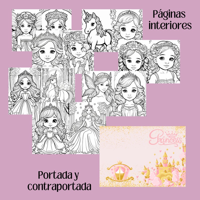 Princess Coloring Book for Kids, Coloring Pages, Instant Download PDF ...