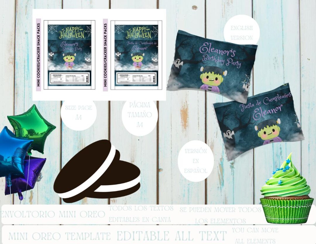 Mini Oreo FRANKENSTEIN WATERCOLOR HALLOWEEN Wrapper, Halloween Party ...