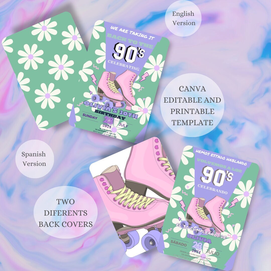 Editable Invitation for Nineties SKATES Party, Back to the Nineties ...