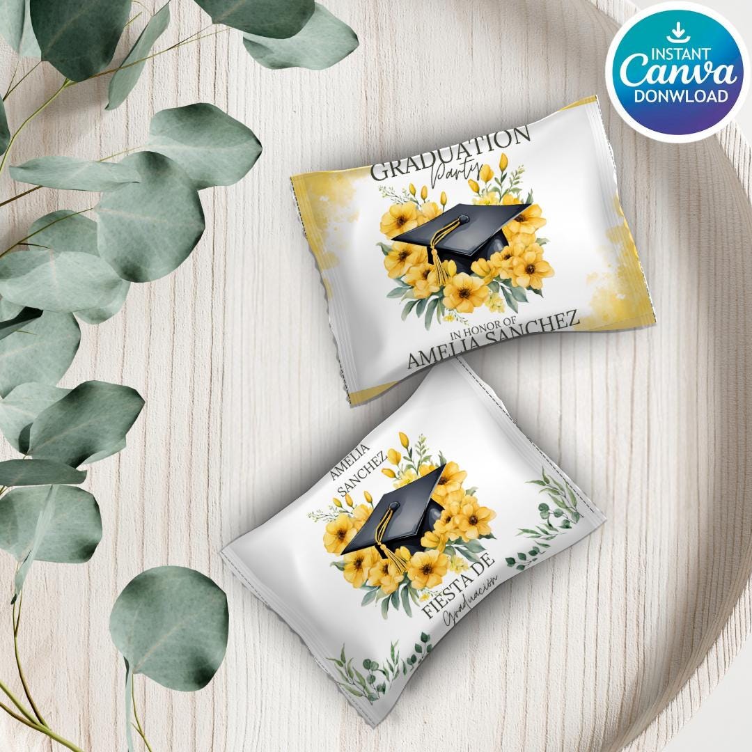 Mini Oreo Graduation Wrapper With Yellow Flowers, Graduation Party ...