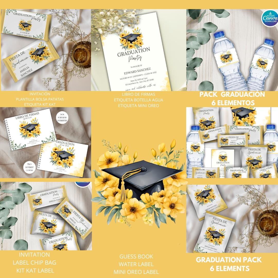 Complete YELLOW FLOWER GRADUATION Package, Digital Graduation Pack ...