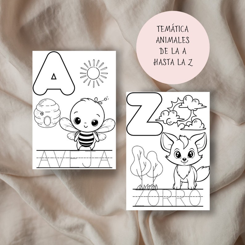 LIBRO para COLOREAR ALFABETO de animales en Español, Baby Shower, Hojas ...