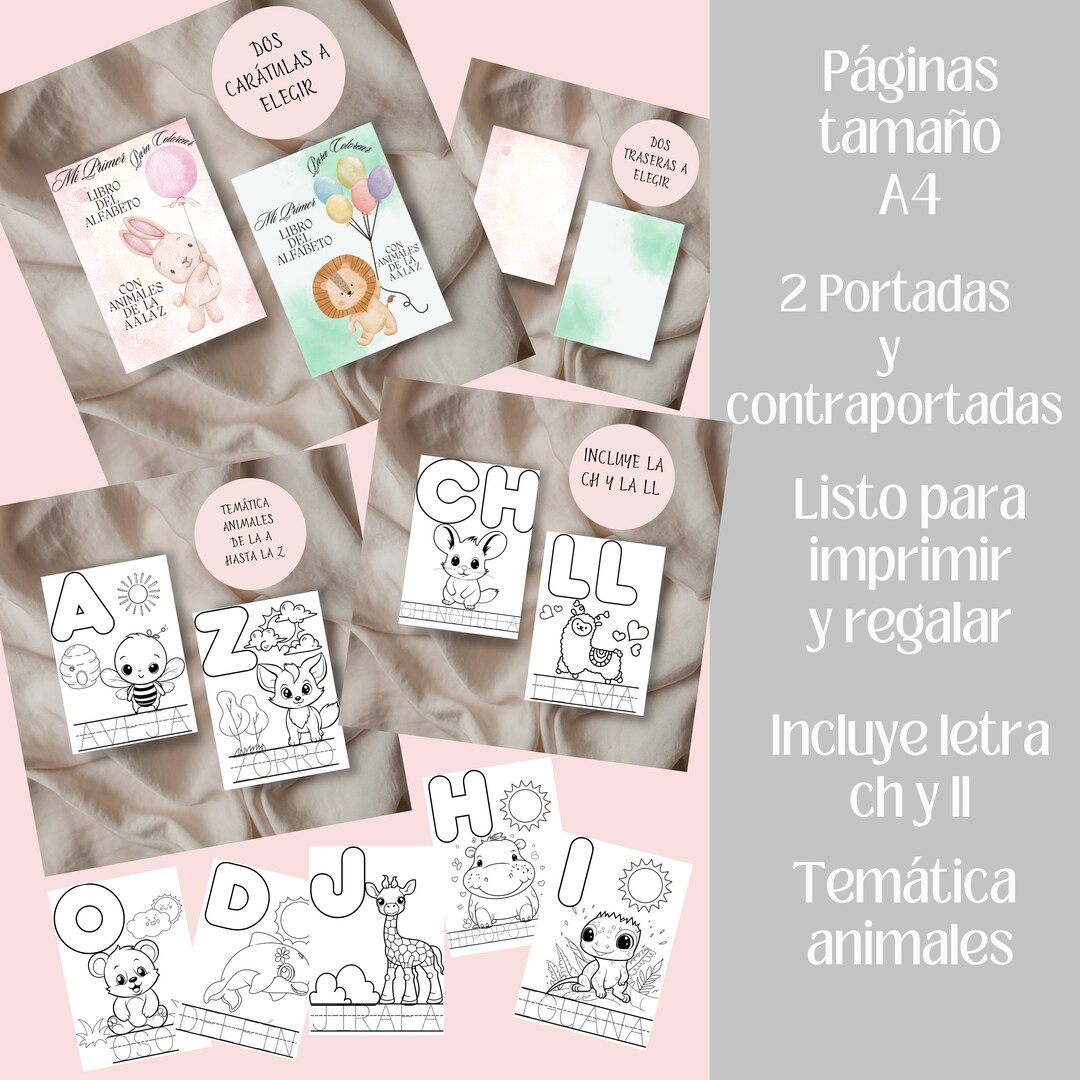 LIBRO para COLOREAR ALFABETO de animales en Español, Baby Shower, Hojas ...