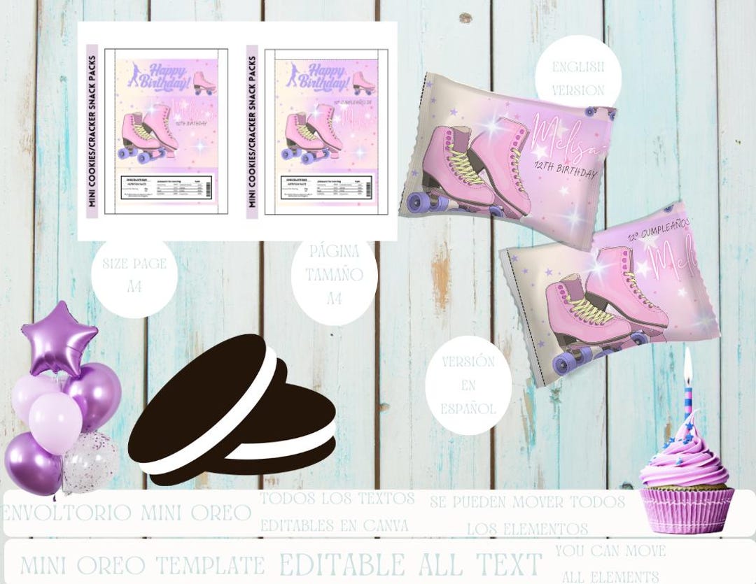 Mini Oreo Wrapper PINK RETRO SKATING Birthday Party, Personalized Mini ...