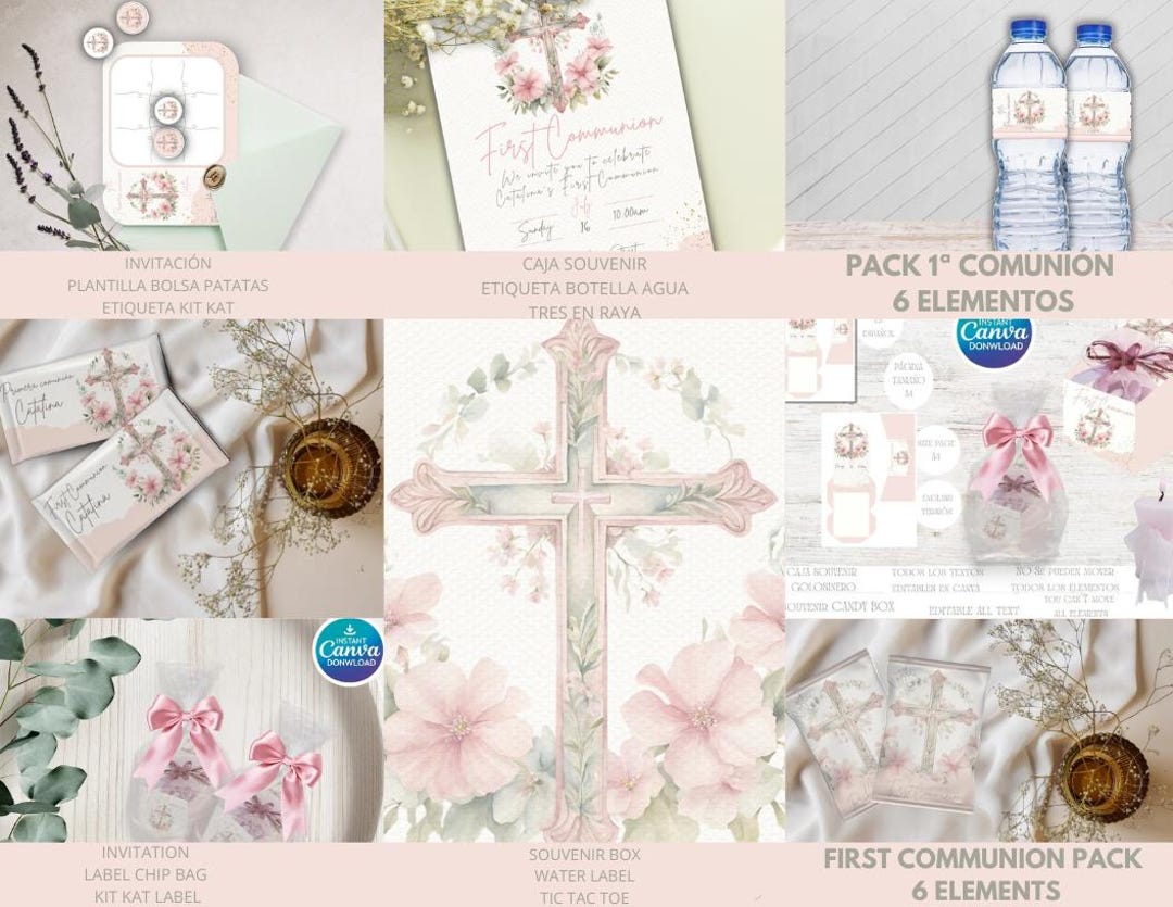 Complete FLORAL CROSS COMMUNION Package, Digital Communion Pack ...