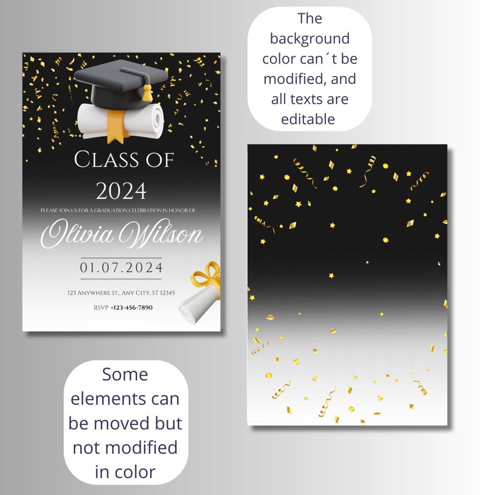 BLACK WHITE GRADUATION Invitation Template, Graduation Party, College ...