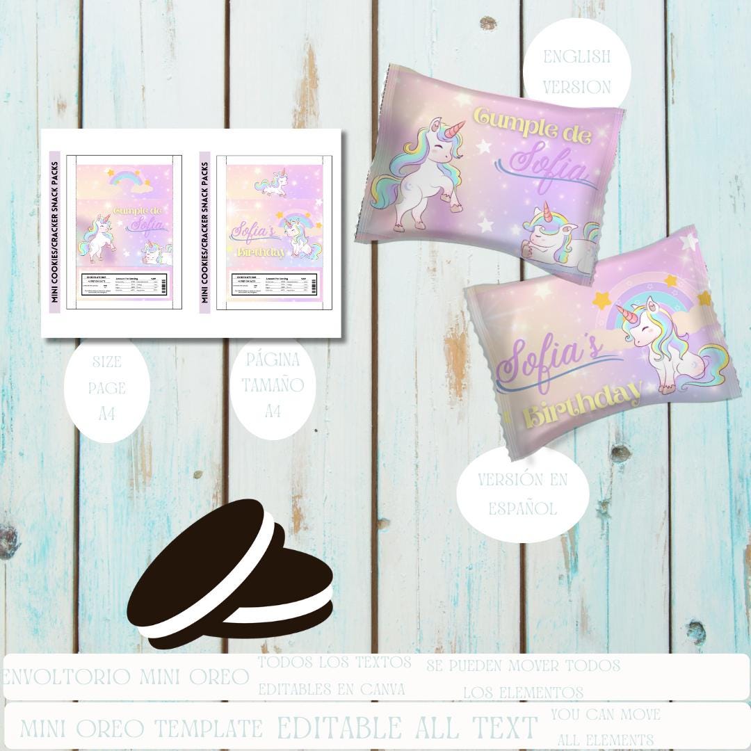 Mini Oreo Wrapper UNICORN RAINBOW Birthday Party, Personalized Mini ...
