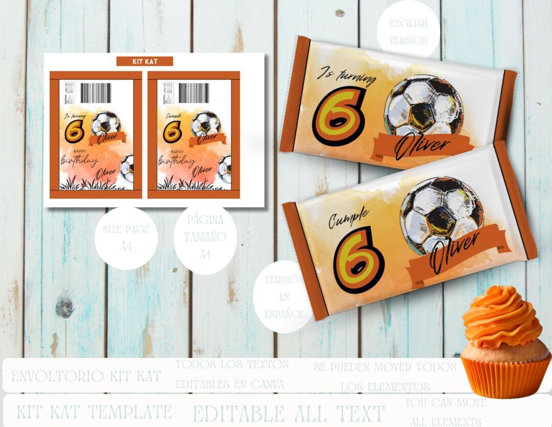 Kit Kat Wrapper FOOTBALL WATERCOLOR ORANGE Birthday Party Sports ...