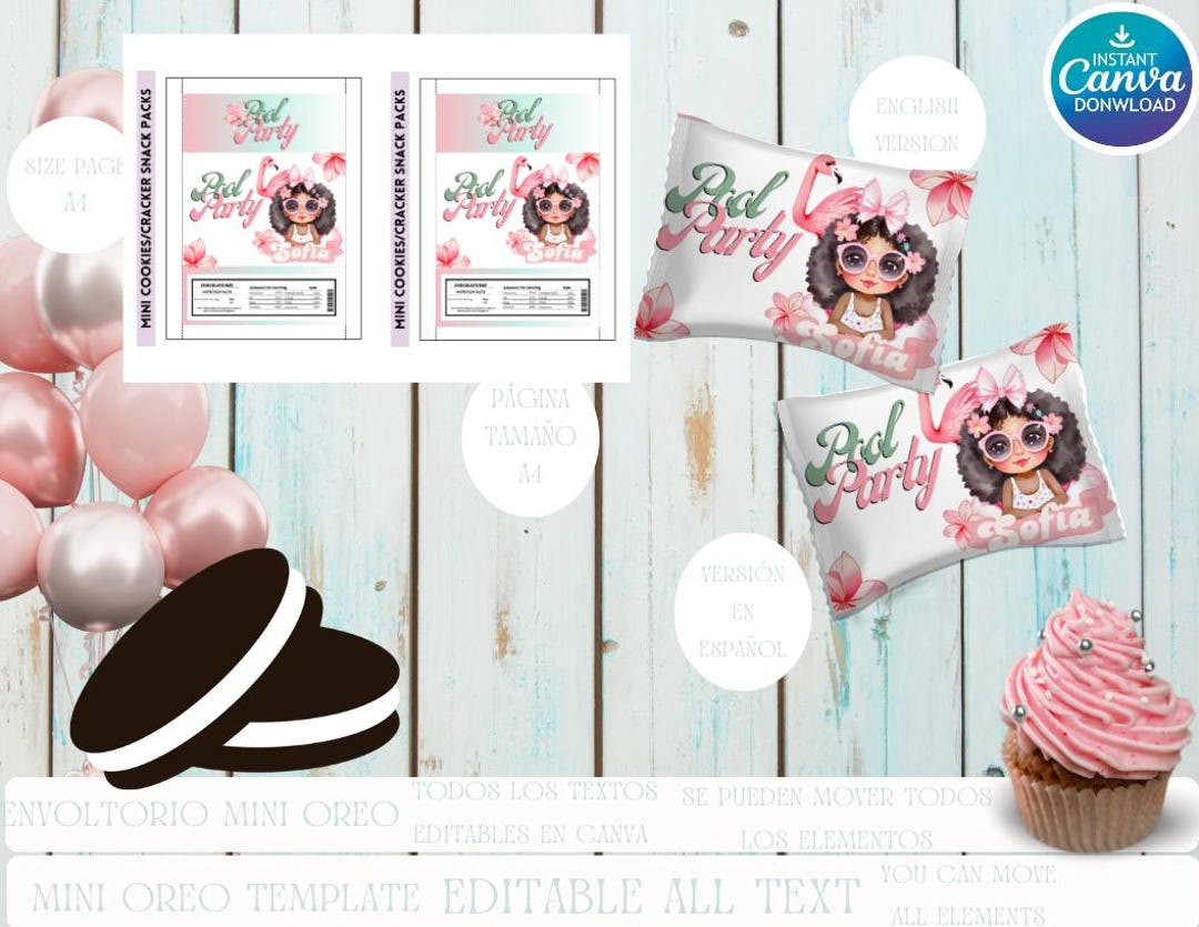 Mini Oreo Wrapper GIRL FLOAT BOW Birthday Pool Party, Personalized Mini ...