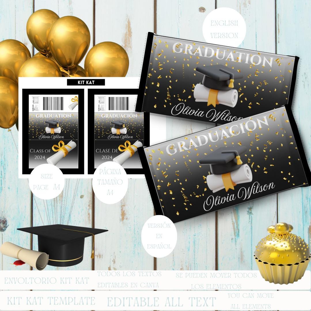 Kit Kat GRADUATION BLACK WHITE Wrapper Graduation Party, Personalized ...
