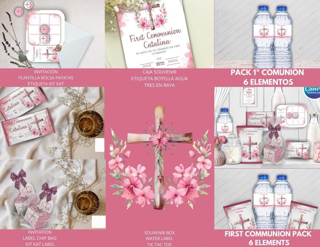 Complete Communion Package FUCHSIA PINK CROSS, Digital Communion Pack ...