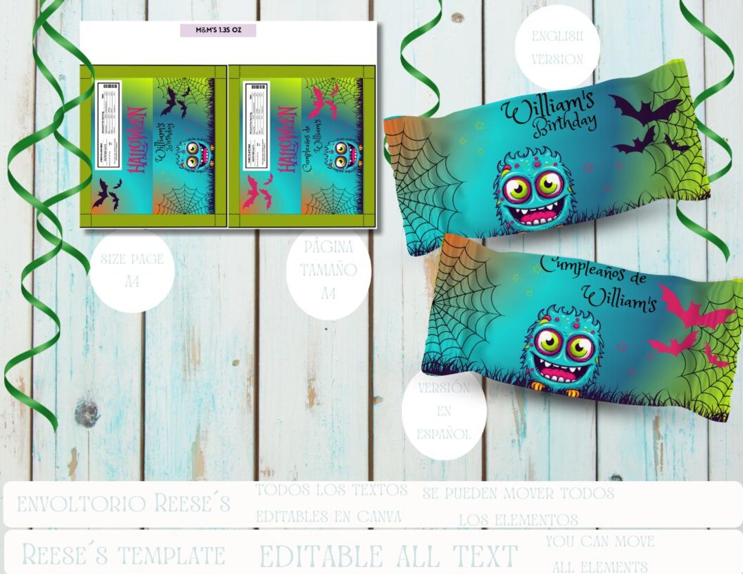 M&M Party Wrapper Template BLUE MONSTER HALLOWEEN, Halloween Birthday ...