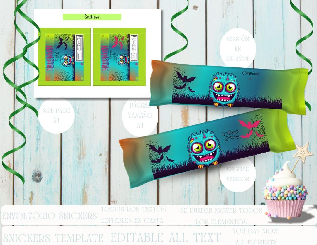 BLUE MONSTER HALLOWEEN Party Snickers Wrapper Template, Halloween ...