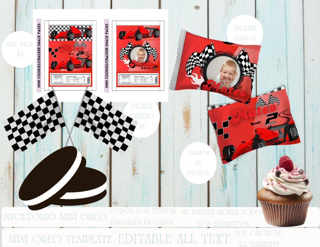 Mini Oreo Wrapper FORMULA 1 CAR RED Birthday Party, Personalized Mini ...