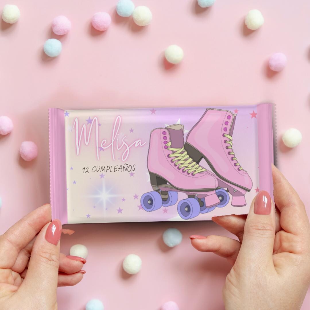 Pink Retro Roller Skating Birthday Party Kit Kat Wrapper, Personalized ...