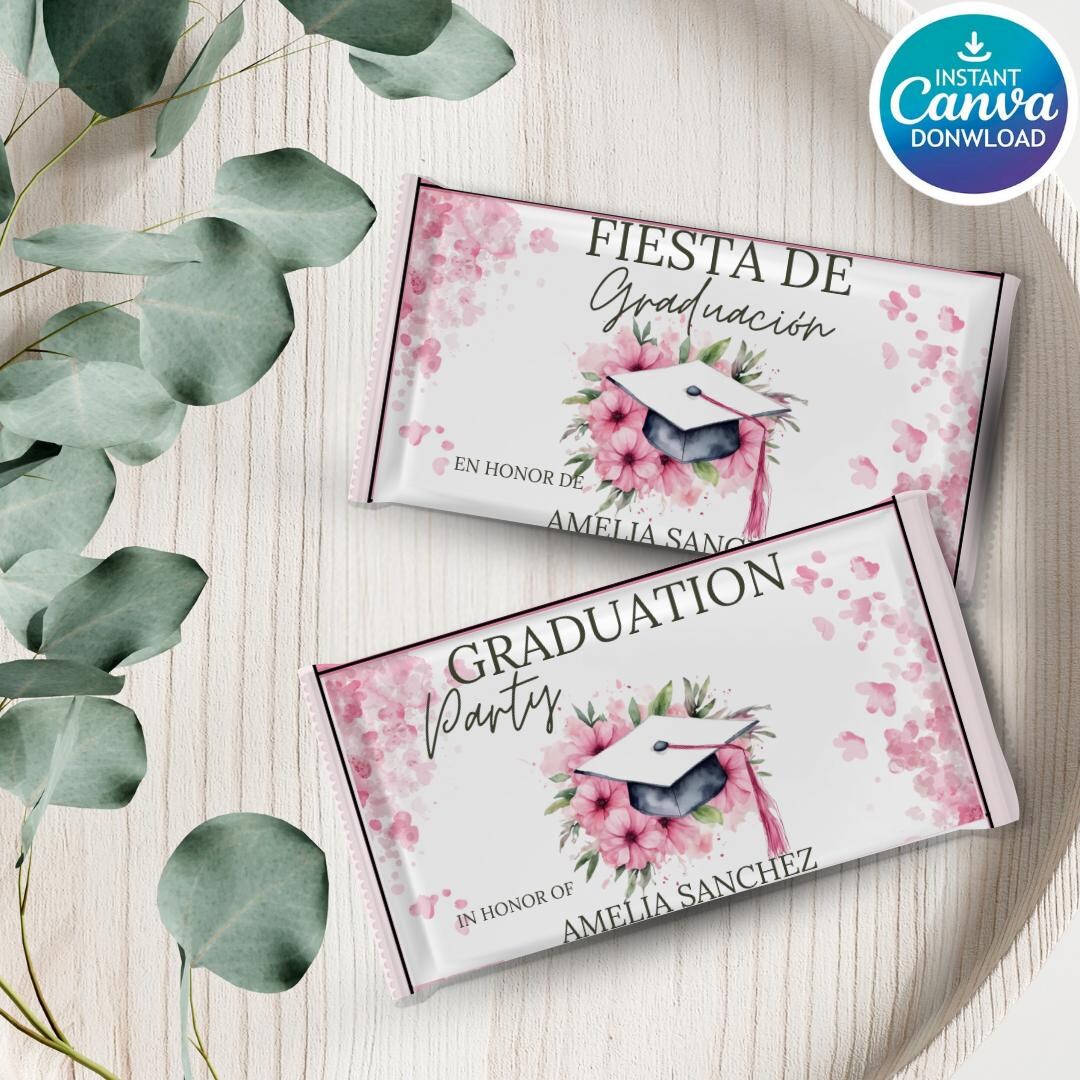 Pink Flowers Graduation Kit Kat Wrapper, Graduation Party, Personalized ...