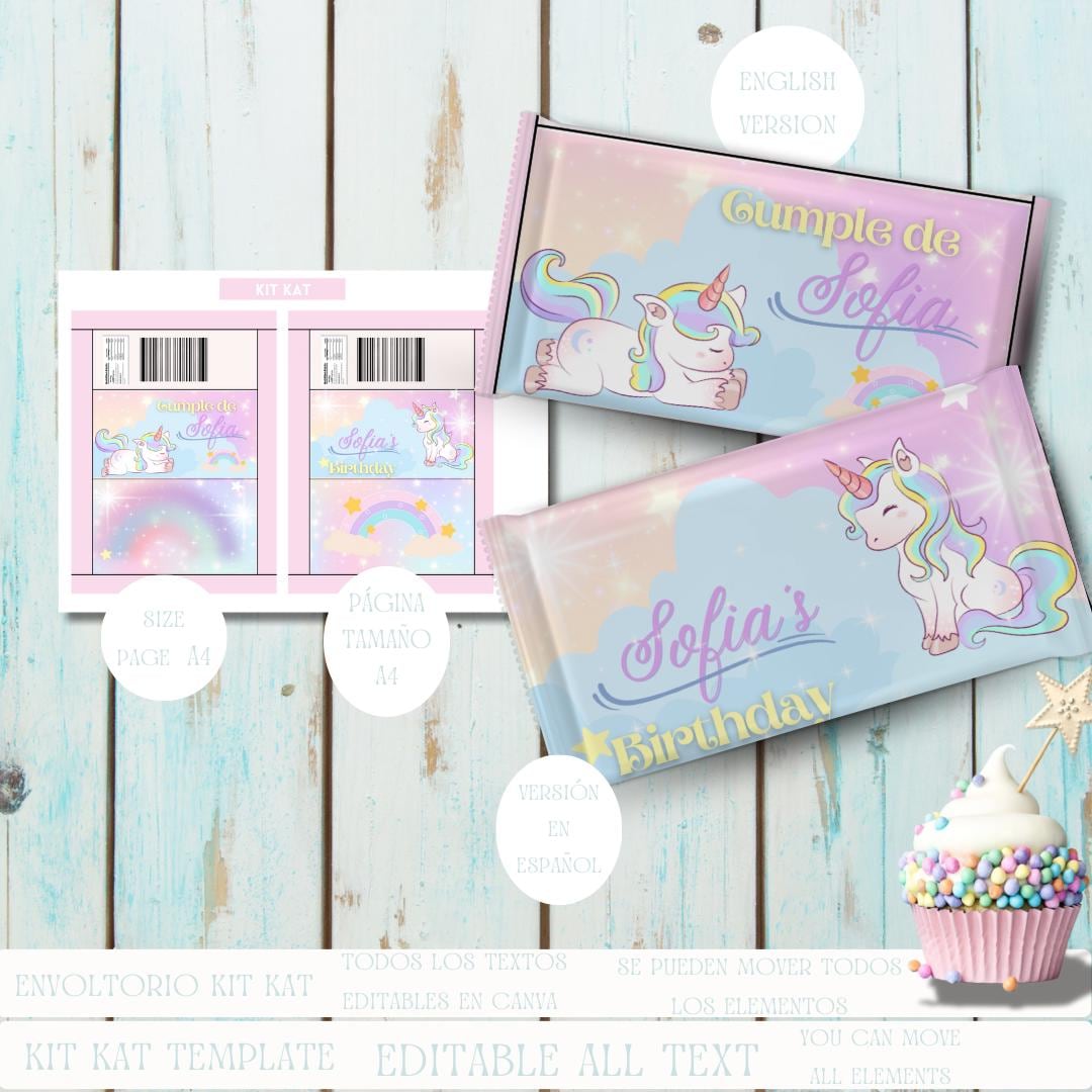 Kit Kat UNICORN RAINBOW Birthday Party Wrapper, Personalized Kit Kat ...