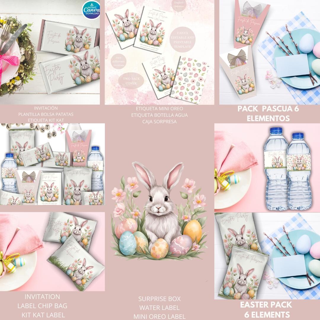 Complete EASTER WATERCOLOR BUNNY Package, Digital Pack, Printable ...