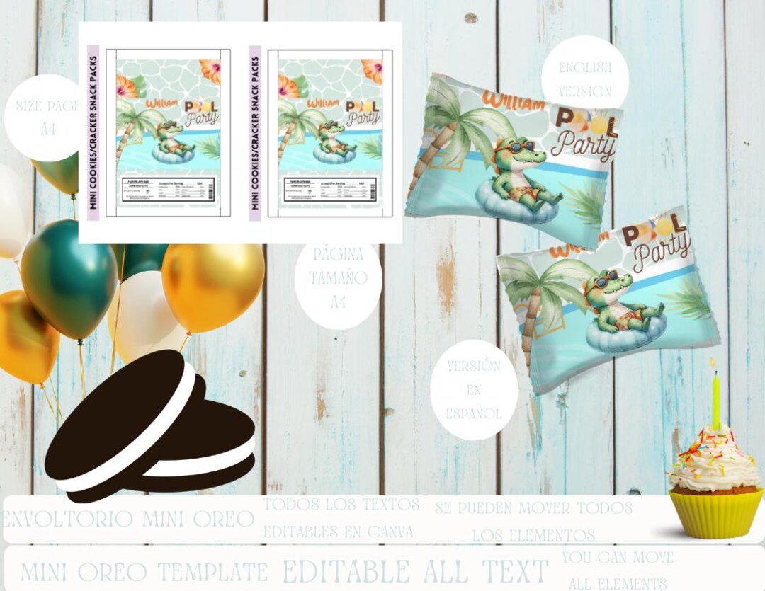 Mini Oreo Wrapper CROCODILE POOL PARTY, Pool Birthday Party Chocolate ...
