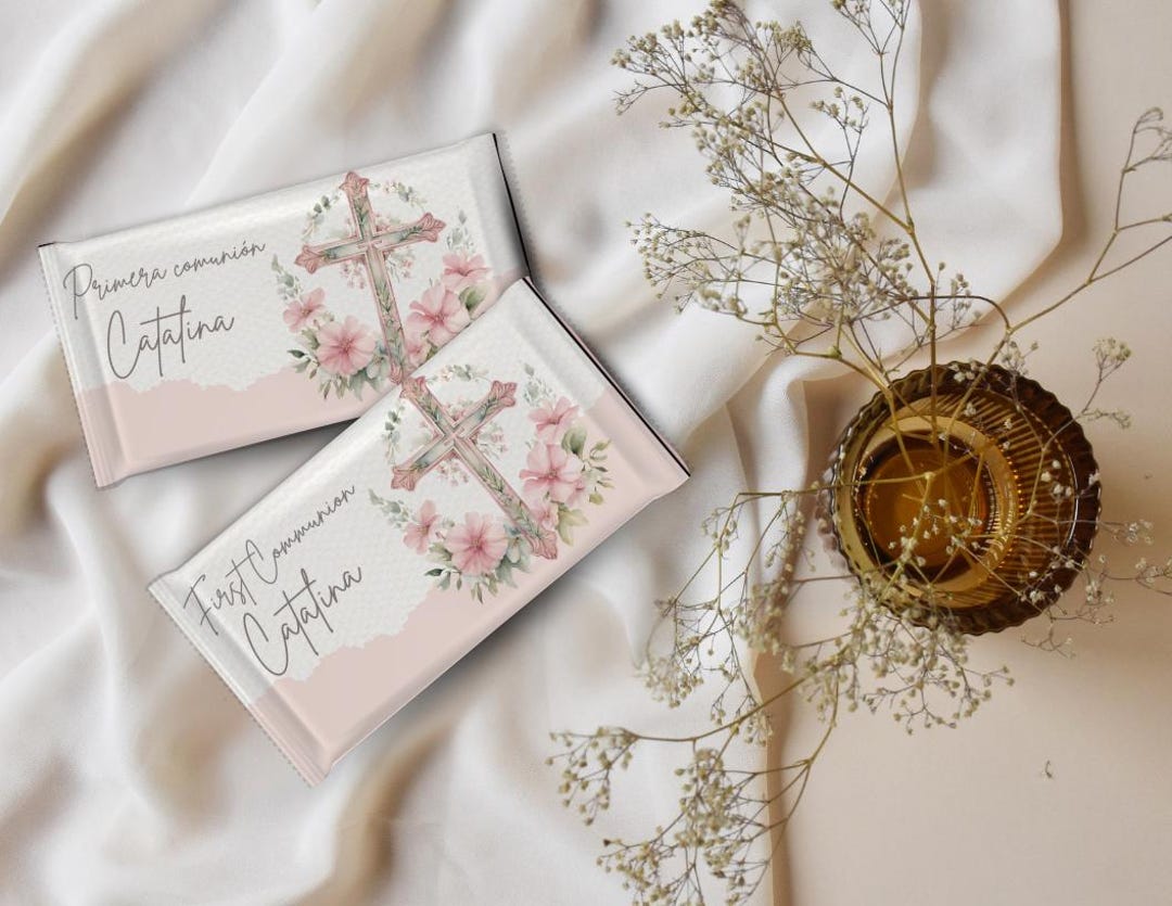 Kit Kat Wrapper FLORAL CROSS COMMUNION First Communion, Personalized Kit Kat Label, Kit Kat ...