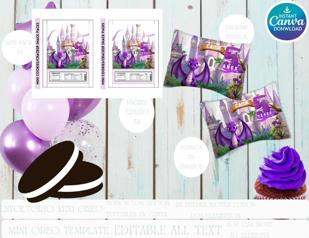 Mini Oreo Wrapper PURPLE DRAGON CHILDREN'S Birthday Party, Personalized ...