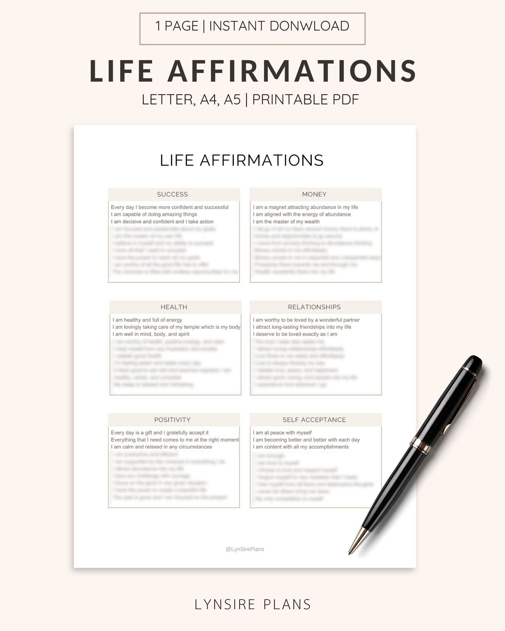 Positive Affirmations PDF, Printable Digital Journal Page, Mindfulness ...