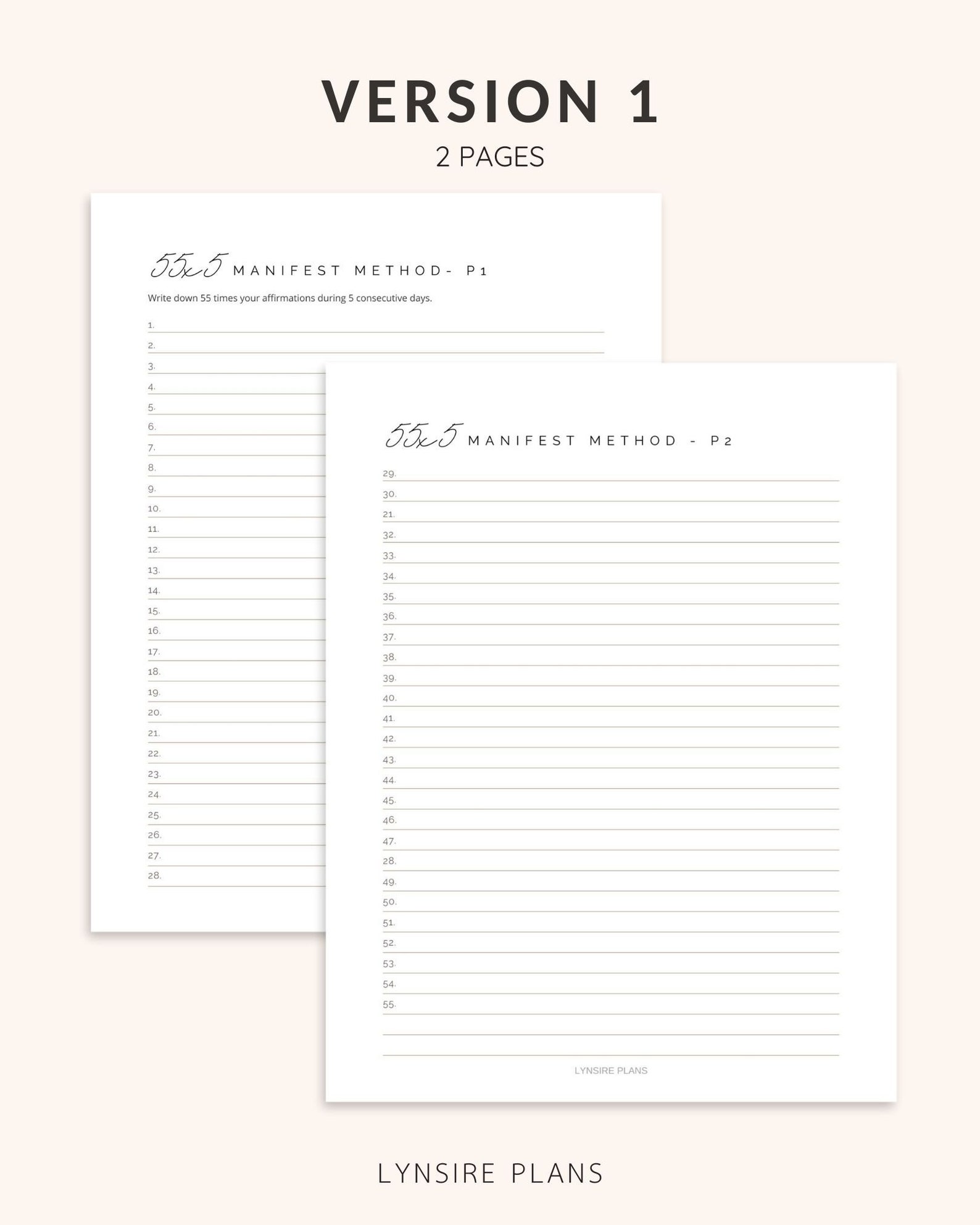 55x5 Manifestation Method, Law of Attraction Planner Worksheet, Digital ...