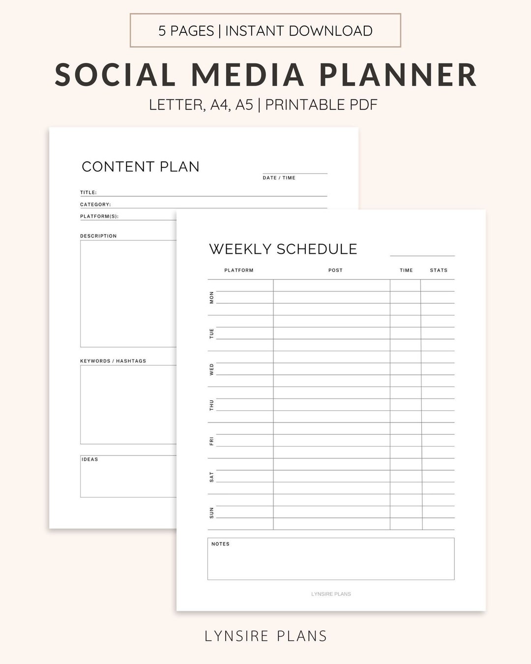 Social Media Planner Printable, Content Planner for Blogging, Instagram ...