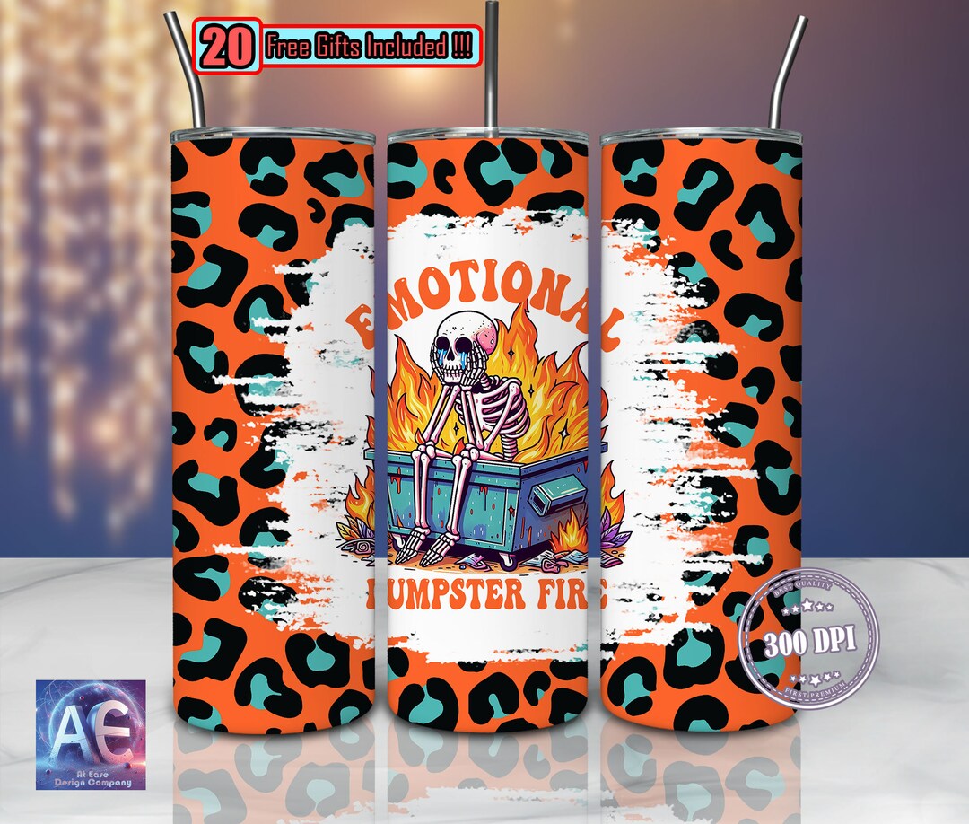 Dumpster Fire Png, 20oz Skinny Tumbler Sublimation Designs, Skeleton ...