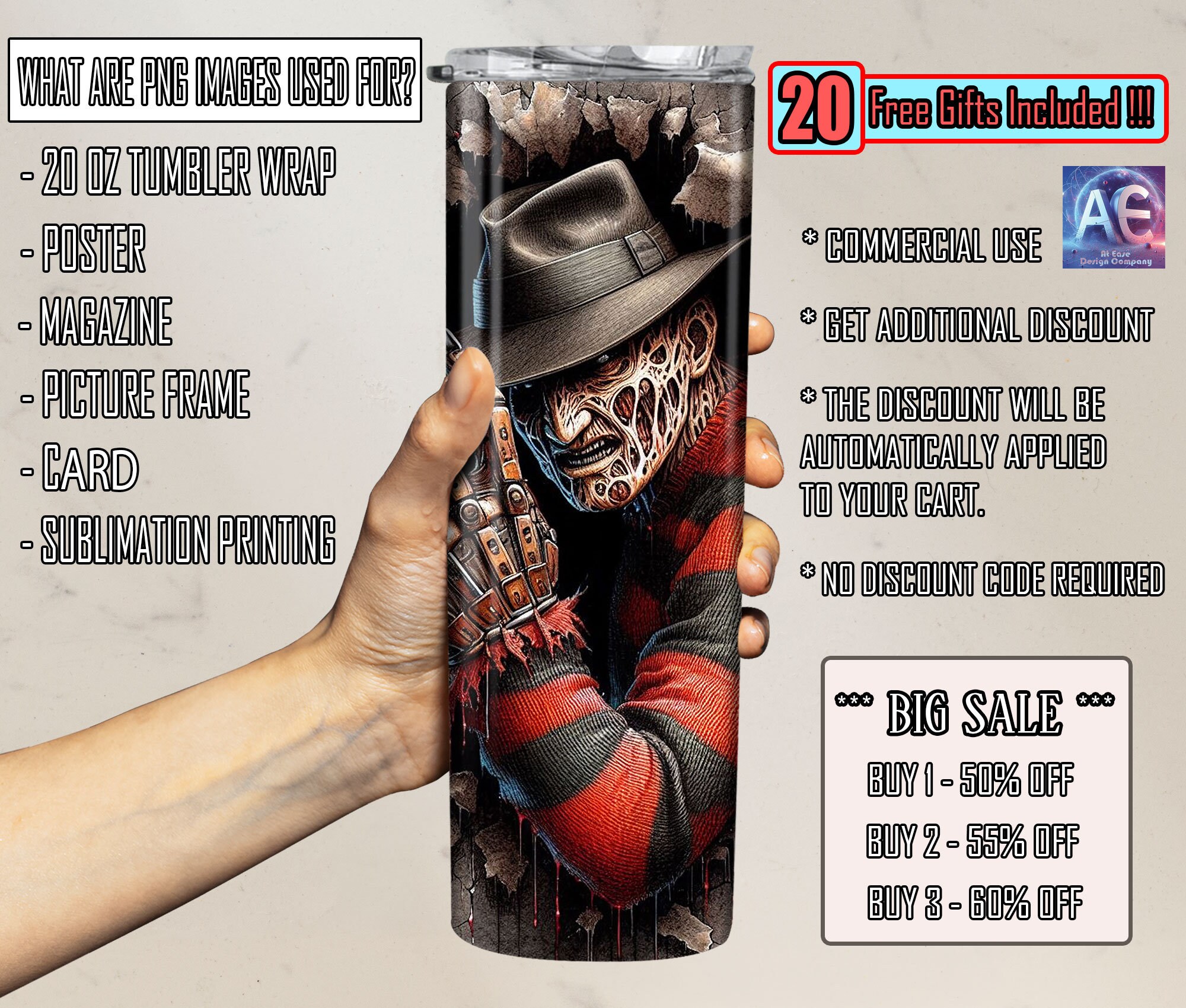 Horror Character Breakthrough 20oz Skinny Tumbler Sublimation Designs ...