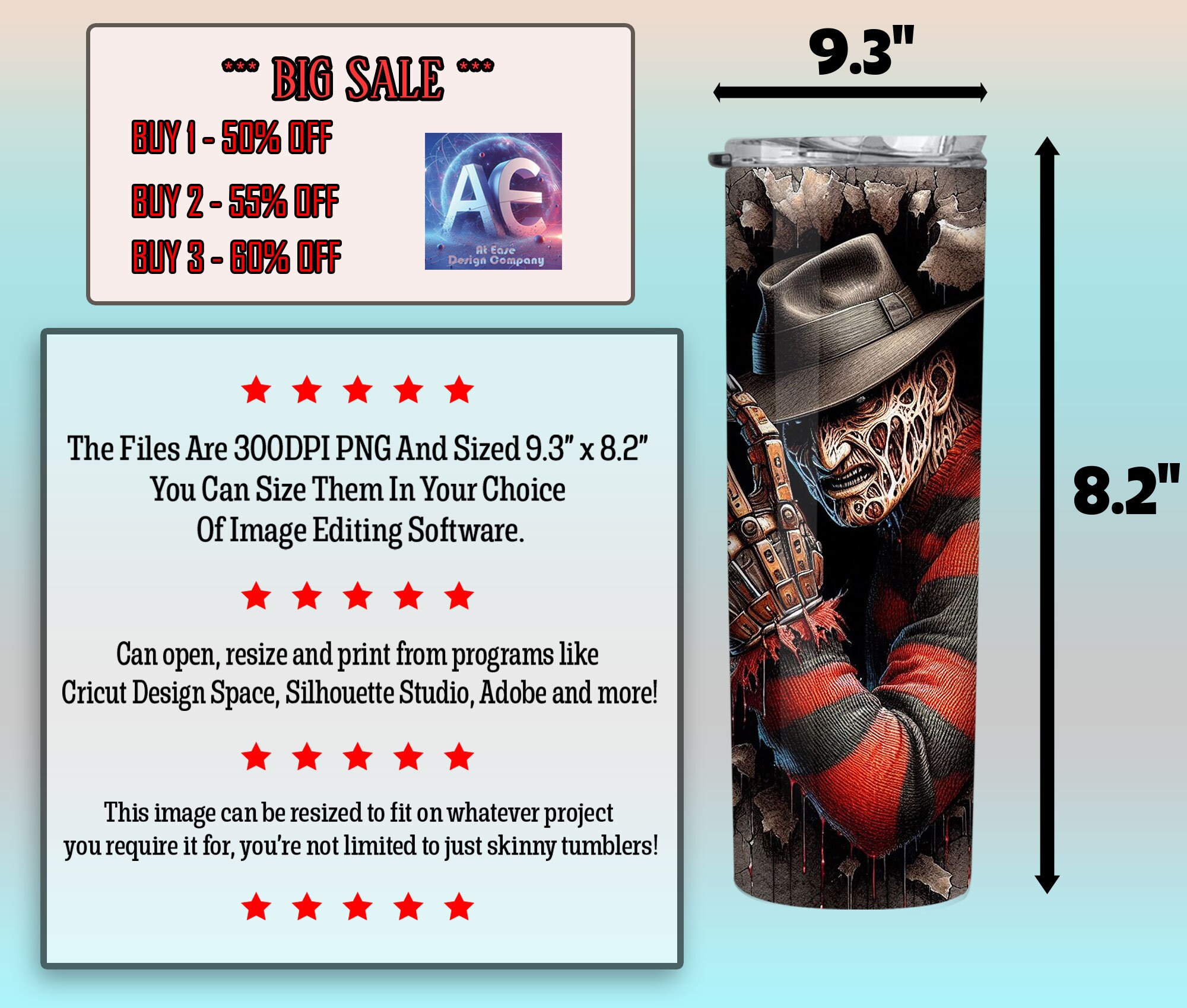 Horror Character Breakthrough 20oz Skinny Tumbler Sublimation Designs ...