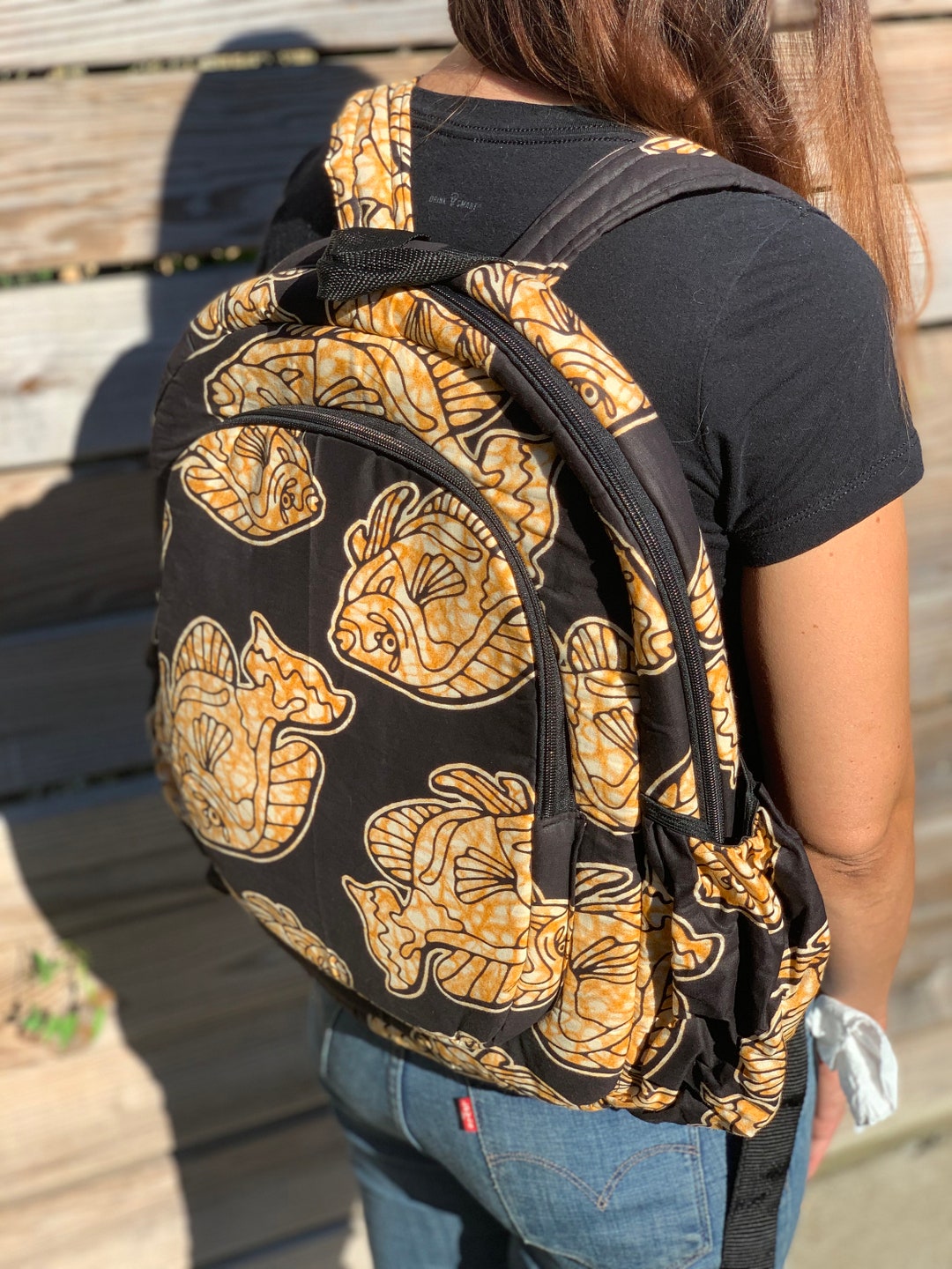 Black Fish African Print Backpack From Malawi - Etsy