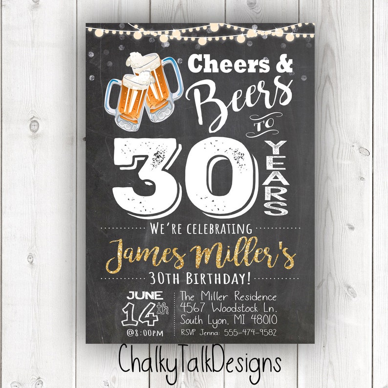 Cheers And Beers To 30 Years 30th Birthday Invitation Adult Etsy