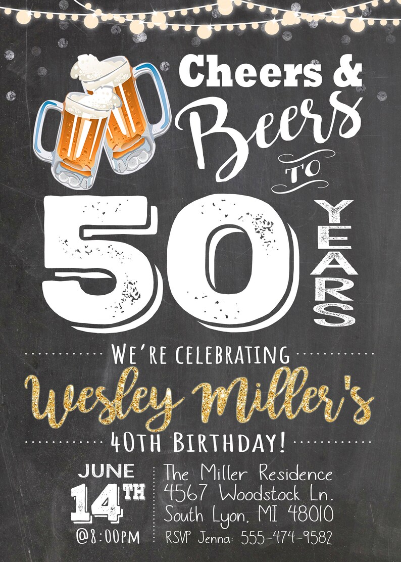 Cheers And Beers To 50 Years 50th Birthday Invitation Adult Etsy