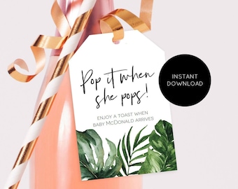 Pop It When She Pops Tag Printable Shower Favor Template | Etsy