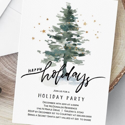 Editable Rustic Christmas Party Invitation Template Holiday - Etsy