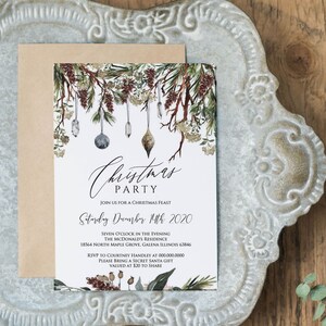 Christmas Party Invitation, Rustic Christmas Invitation Template, DIY ...