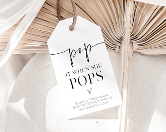Pop It When She Pops Tag Template Heart Baby Shower Champagne - Etsy Canada