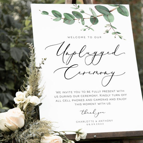 Unplugged Ceremony Sign Greenery Wedding Unplugged Poster | Etsy