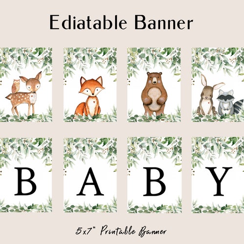 Printable Woodland Animals Banner Greenery Birthday Baby - Etsy