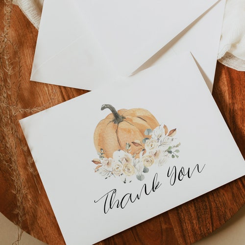 Pumpkin Thank You Printable Card Fall Baby Shower Thank You - Etsy