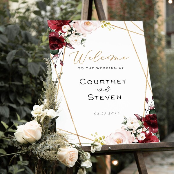 Burgundy Wedding Welcome Sign - Etsy