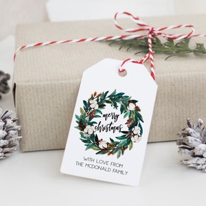 Christmas Wreath Tag Template, Rustic Christmas Gift Tags, Personalized ...